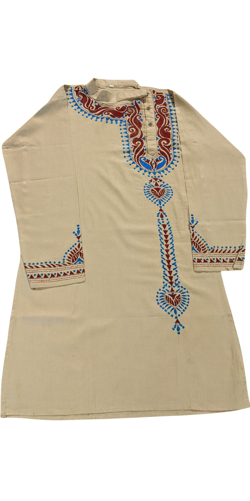 Beige Panjabi with Maroon and Blue Kantha Embroidery – Parinita Sarees ...