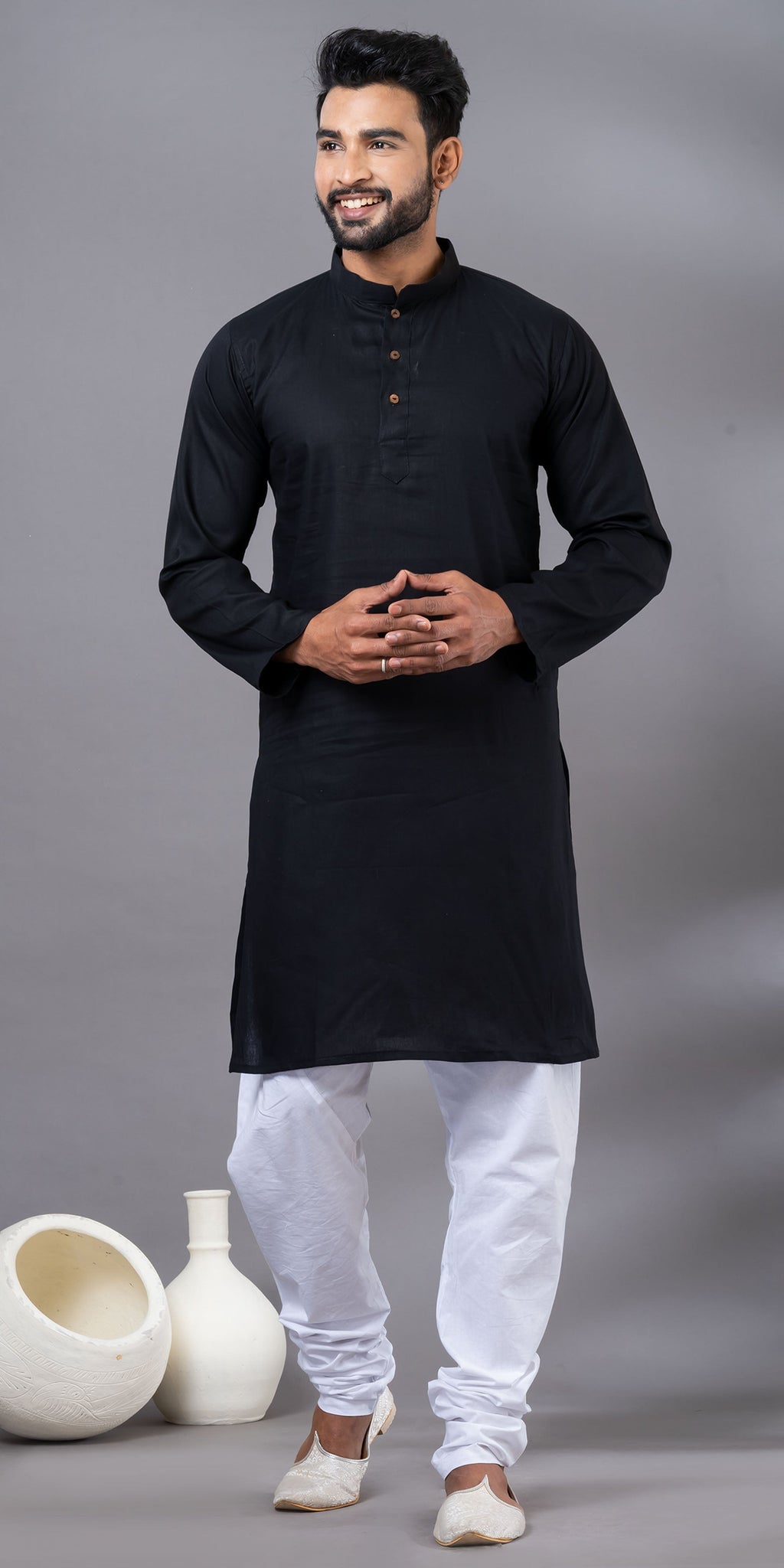 Black Plain Cotton Men's Kurta – Parinita Sarees and Fashion
