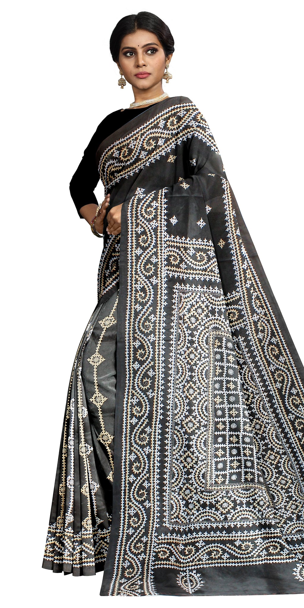 Black Pure Silk Kantha Saree with Kutch Design – Parinita Sarees and ...