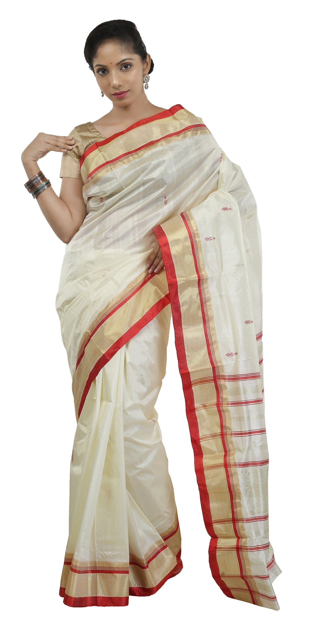 Cream Pure Silk Garad Saree with Floral Motifs