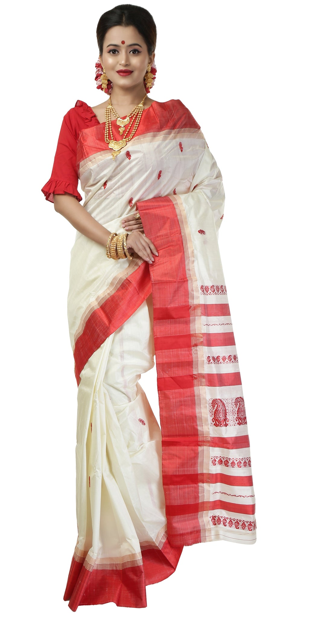 Cream Pure Silk Garad Saree with Paisley Motifs – Parinita Sarees and ...