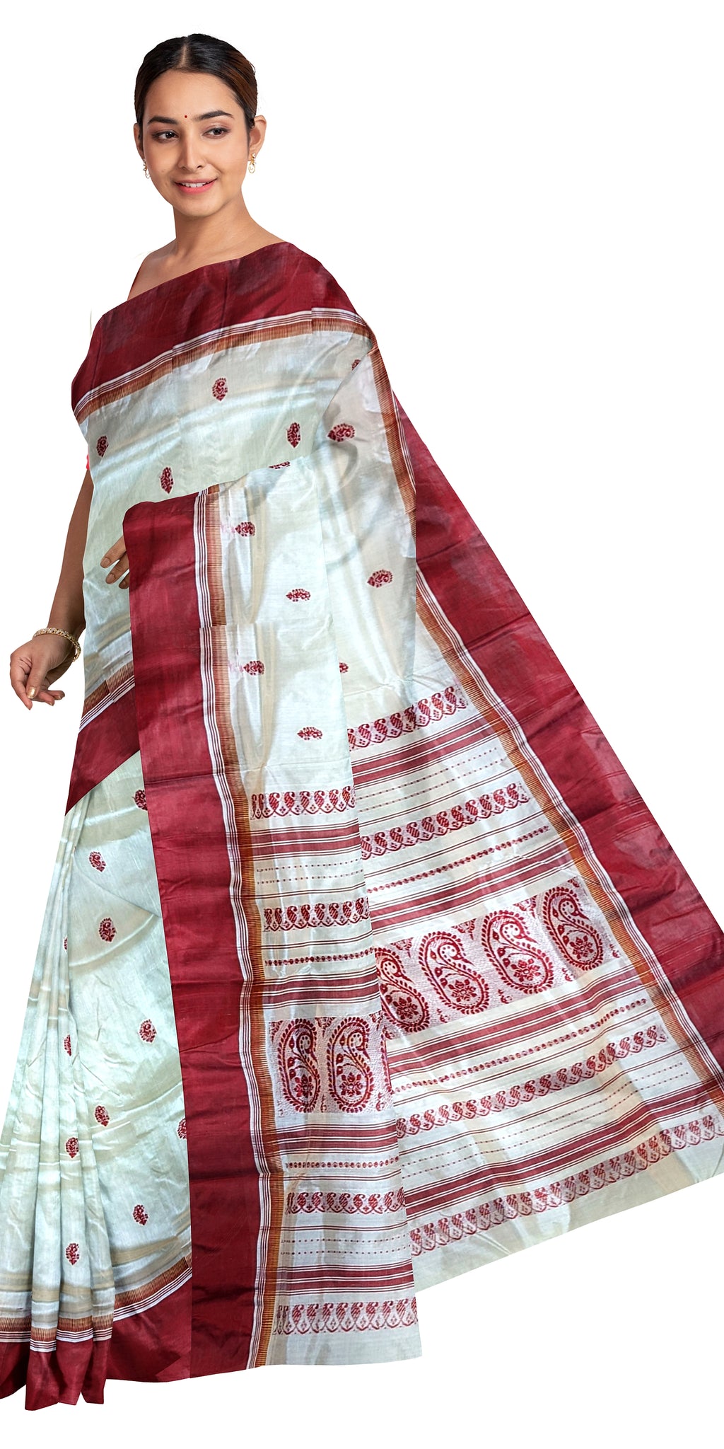 Cream Pure Silk Garad Saree with Shankha Motifs – Parinita Sarees and ...
