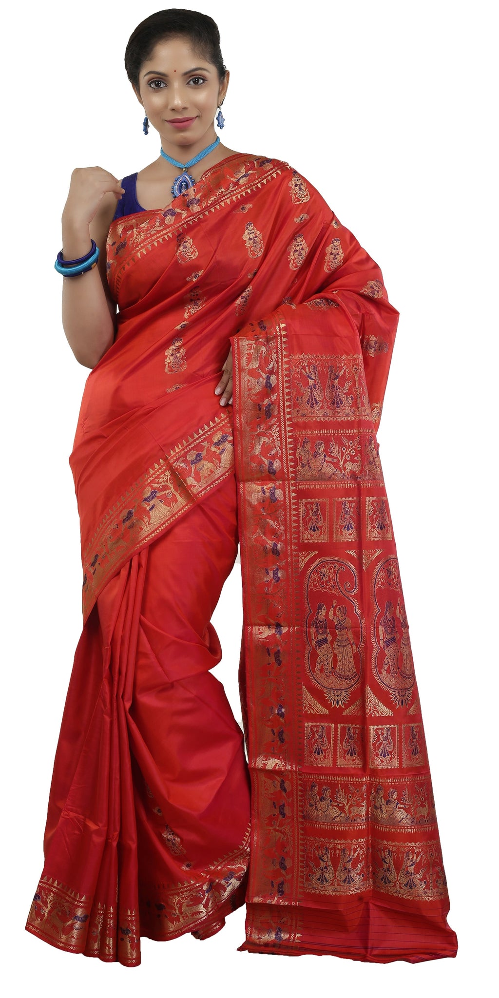 Dual Shade Orange-Pink Baluchari Silk Saree with Captivating Pallav ...