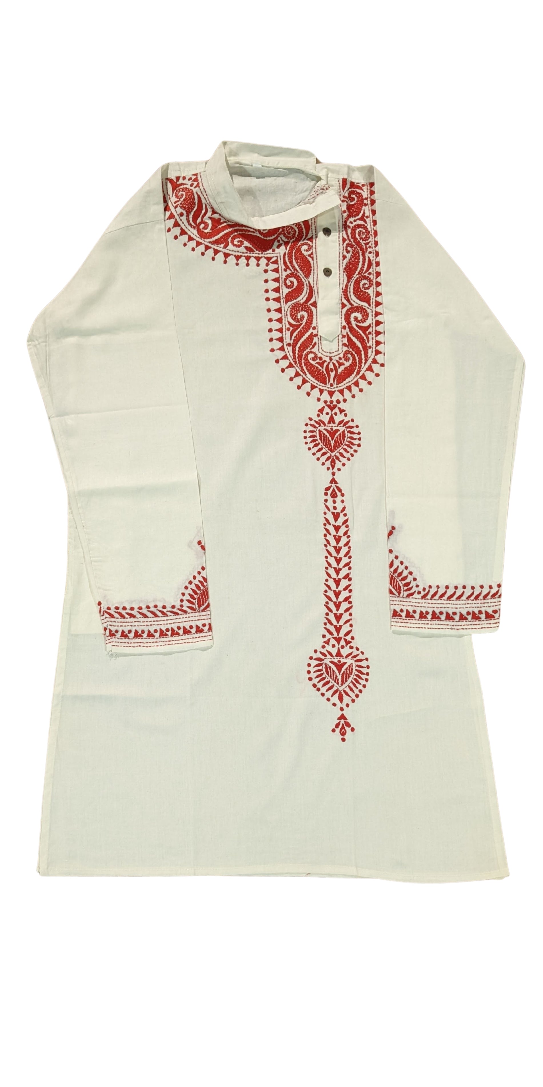 Light Cream Panjabi with Red Kantha Embroidery – Parinita Sarees and ...