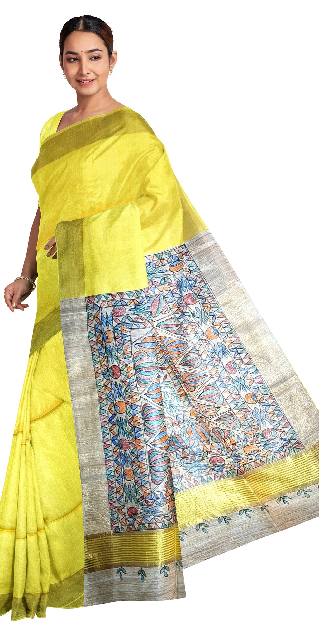 Yellow Madhubani Painted Bapta Tussar Silk Saree – Parinita Sarees and ...