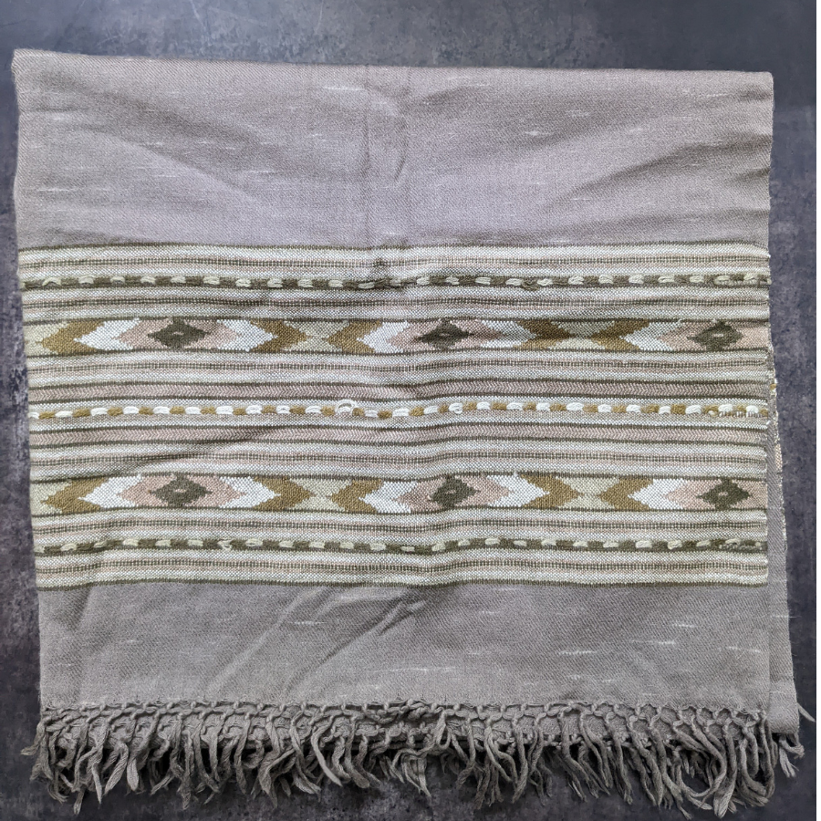 Grey-Brown Merino and Angora Wool Shawl with Kullu Pattern – Parinita ...